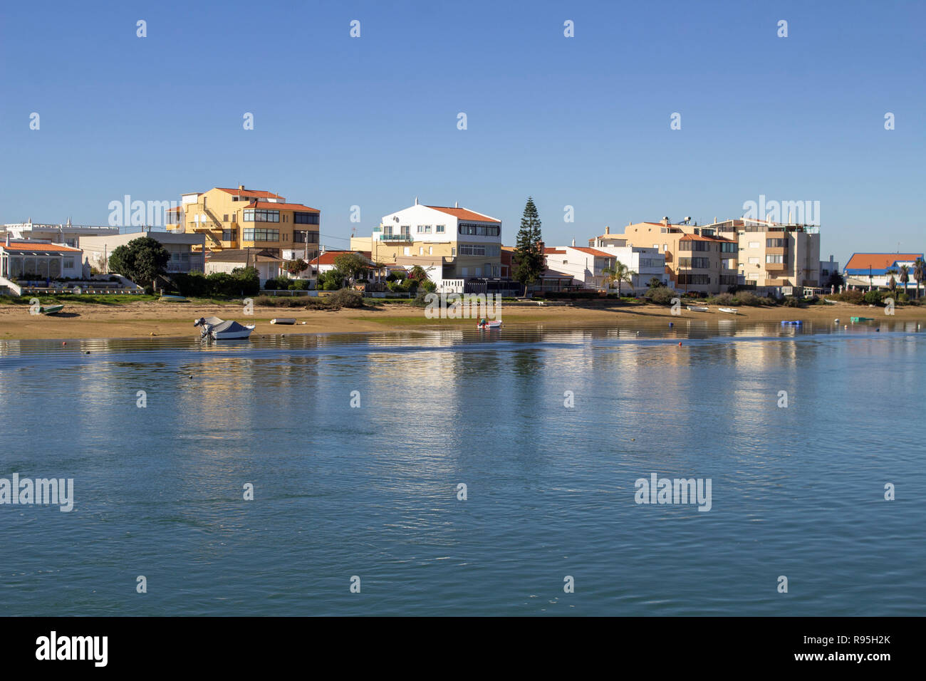 Faro, Portugal.The beach on the Ria Formosa Lagoon side of Faro Island ...