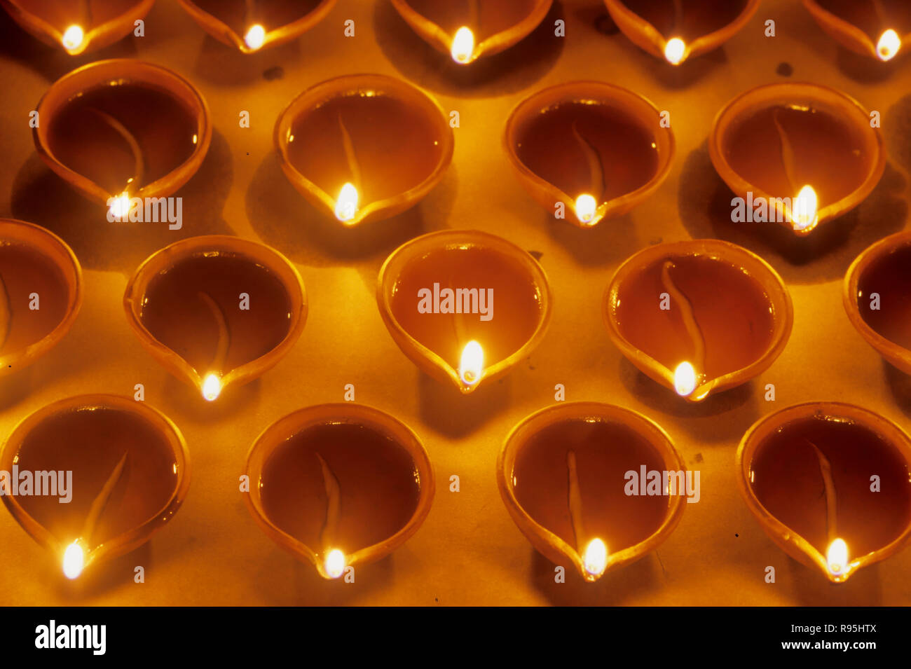 Oil lamps on Diwali festival of lights India Stock Photo - Alamy
