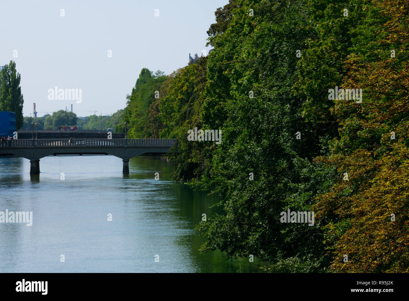 Munich, Germany. August 21, 2018. View of the Isar River Stock Photo ...