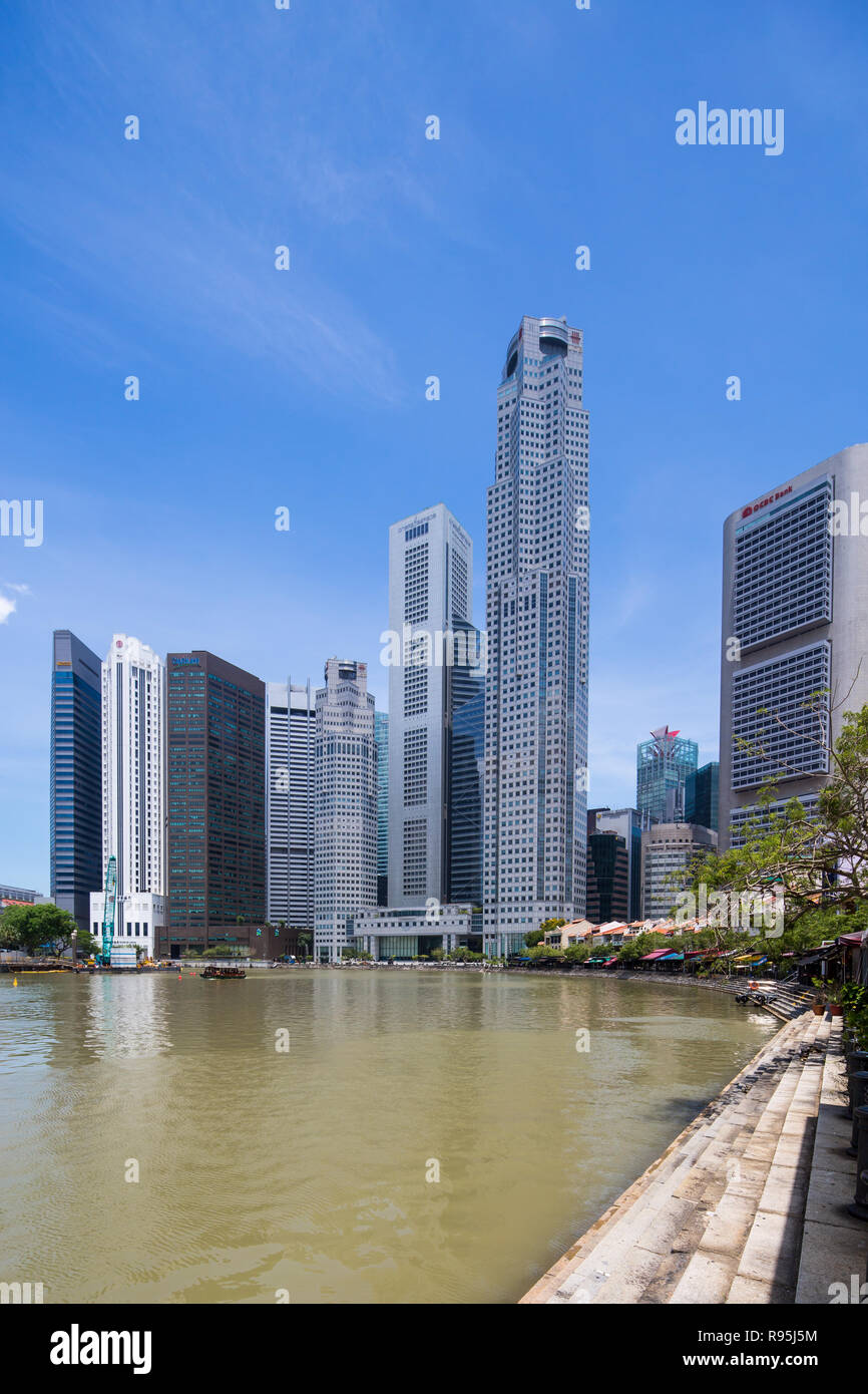 View of One Raffles Place and Singapore when walking along Boat Quay ...