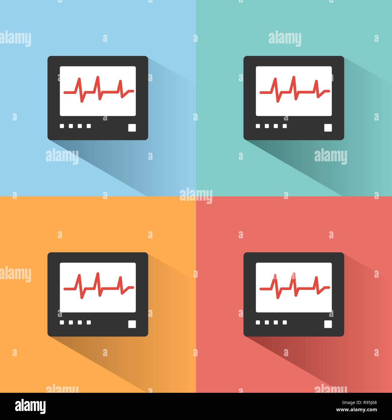 Heart rate monitor color icon with shadow on colored backgrounds ...