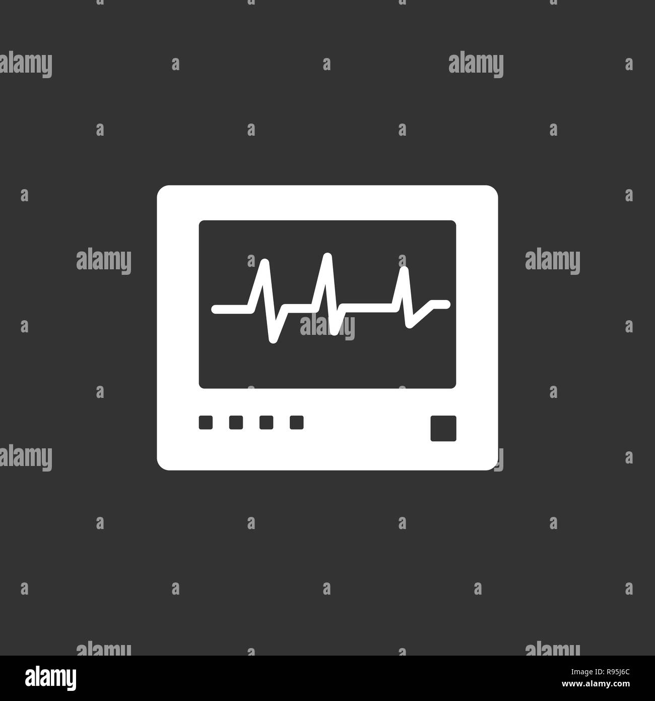 Heart rate monitor icon on a black background. Heartbeat. Cardiogram ...