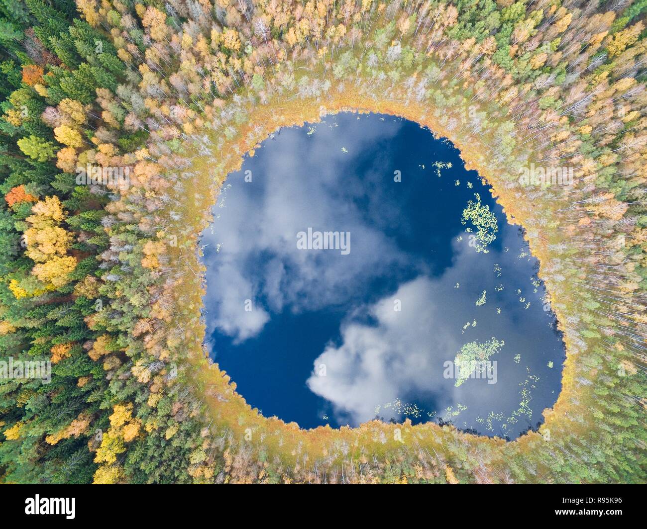 Aerial view of beautiful landscape of Mazury region during autumn ...