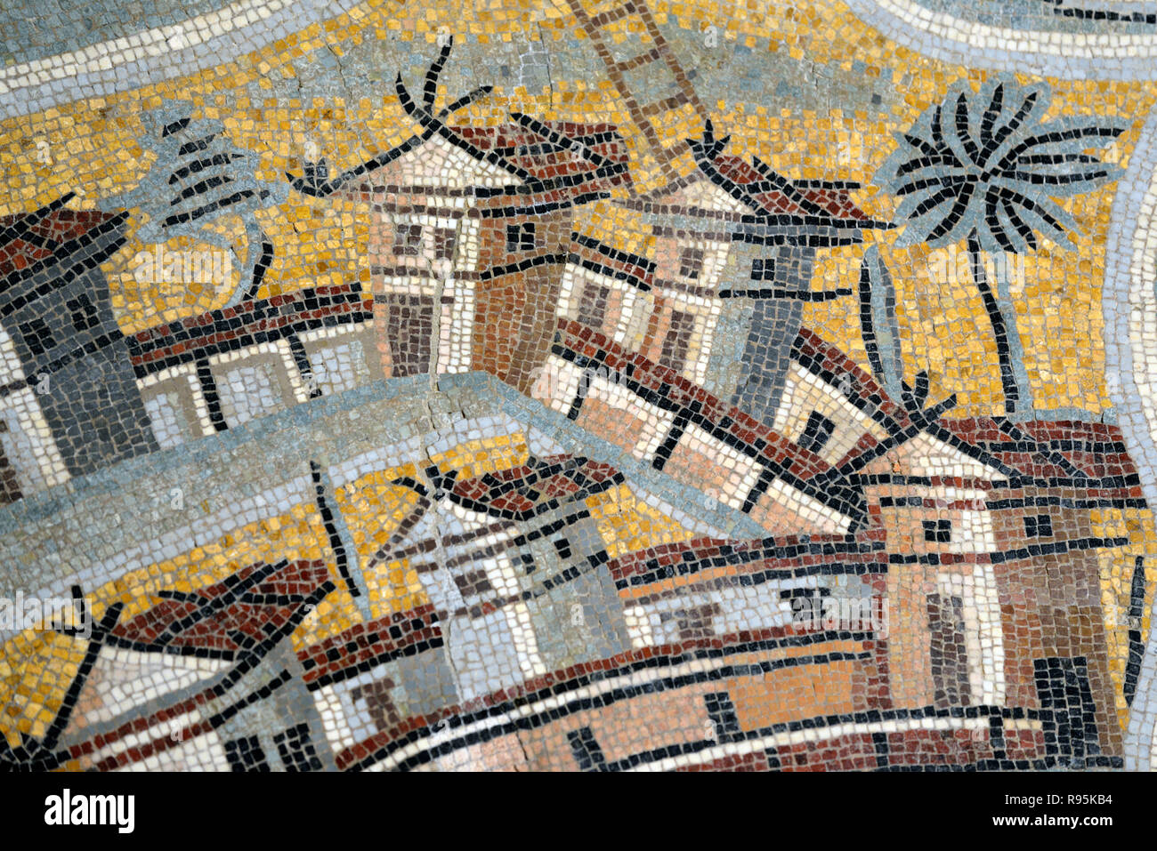 Roman Floor Mosaic (c3rd-c4th) of Rhodes Showing Details of Houses and ...