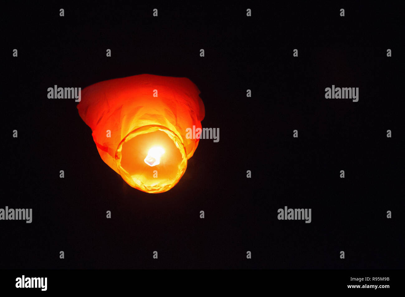 Chinese flashlight in the night sky. Symbol of miracle and liberation ...