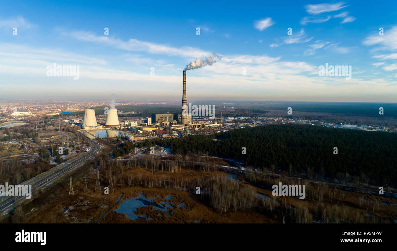 Garbage incineration plant. Waste incinerator plant with smoking ...