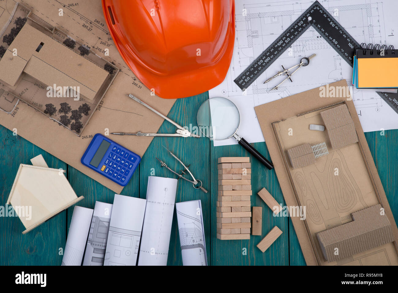 Workplace of architect - construction drawings and engineering tools ...