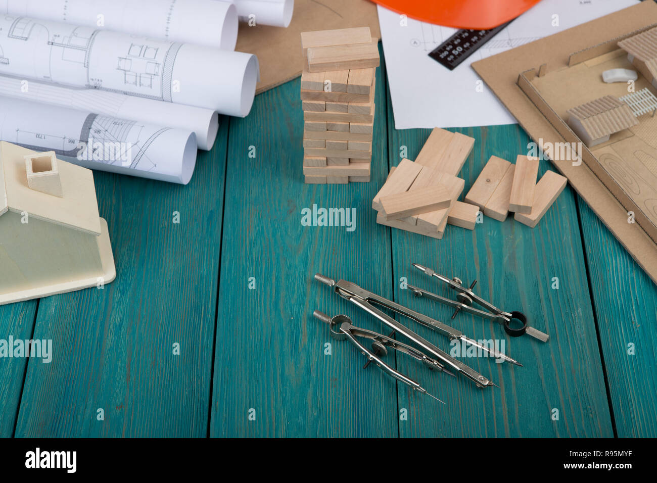 Workplace of architect - construction drawings and engineering tools ...
