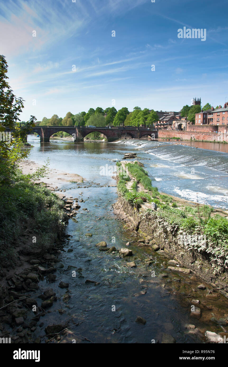 Scenic landscape with Old Dee bridge or the river Dee, Chester ...