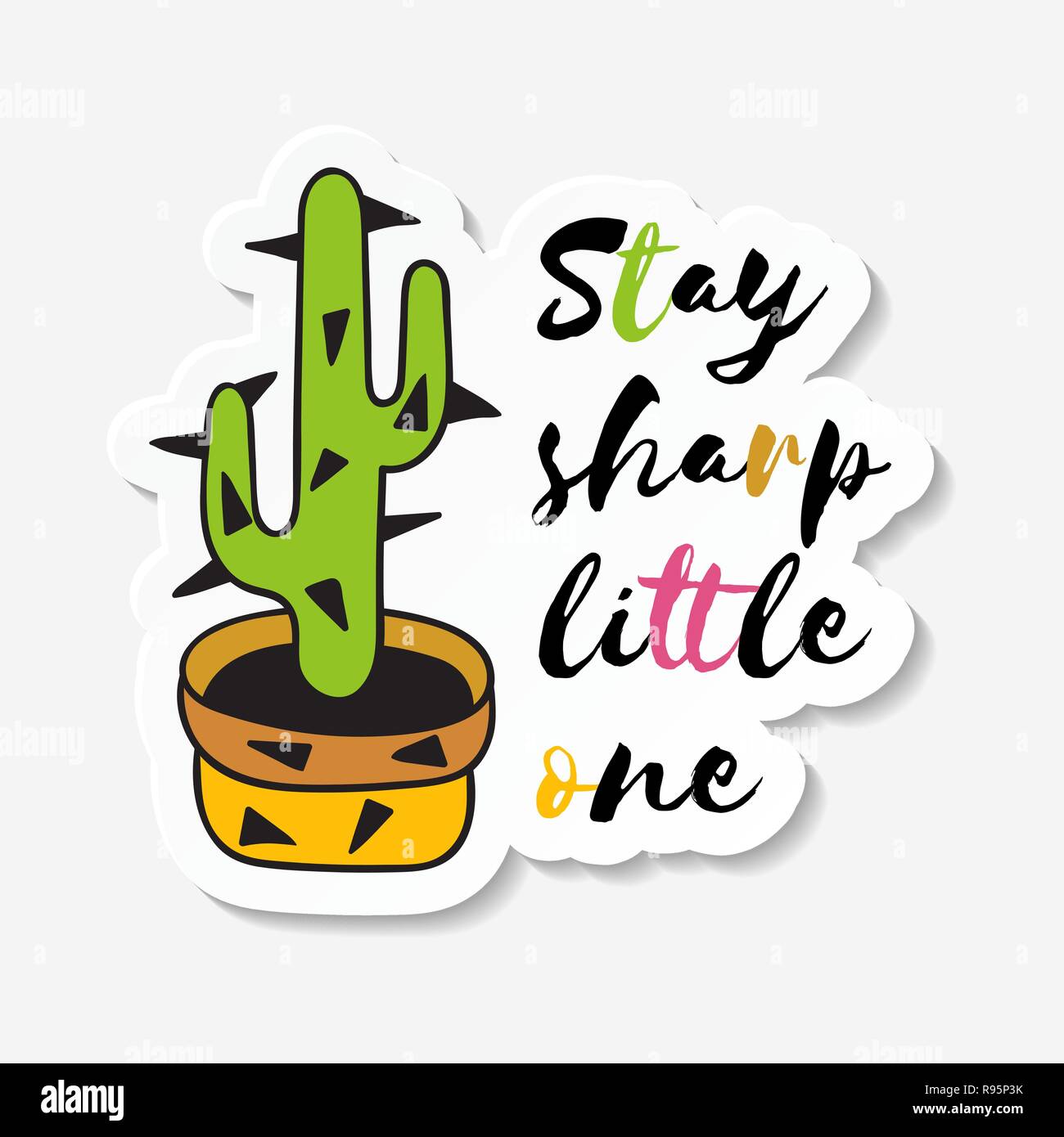 Sticker with colored funny cute cactus Stock Vector Image & Art - Alamy