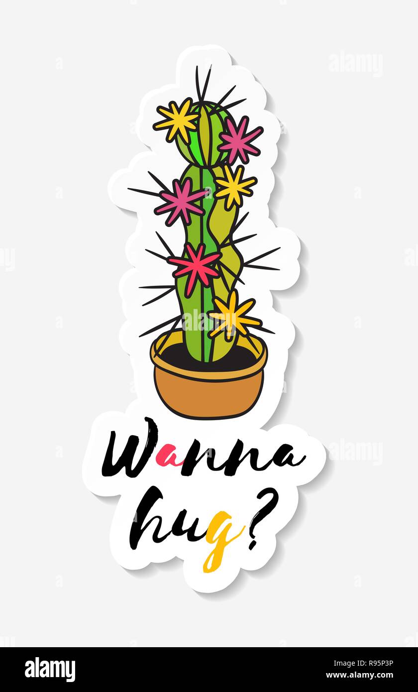 Sticker with colored funny cute cactus Stock Vector Image & Art - Alamy