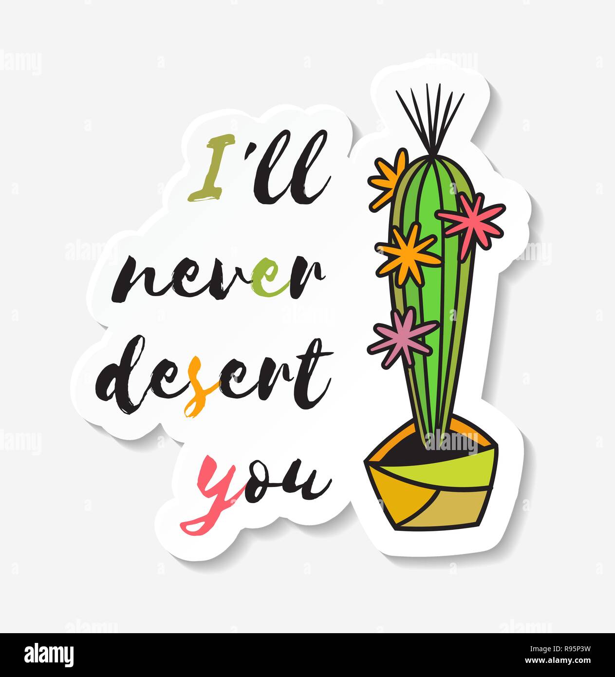 Sticker with colored funny cute cactus Stock Vector Image & Art - Alamy