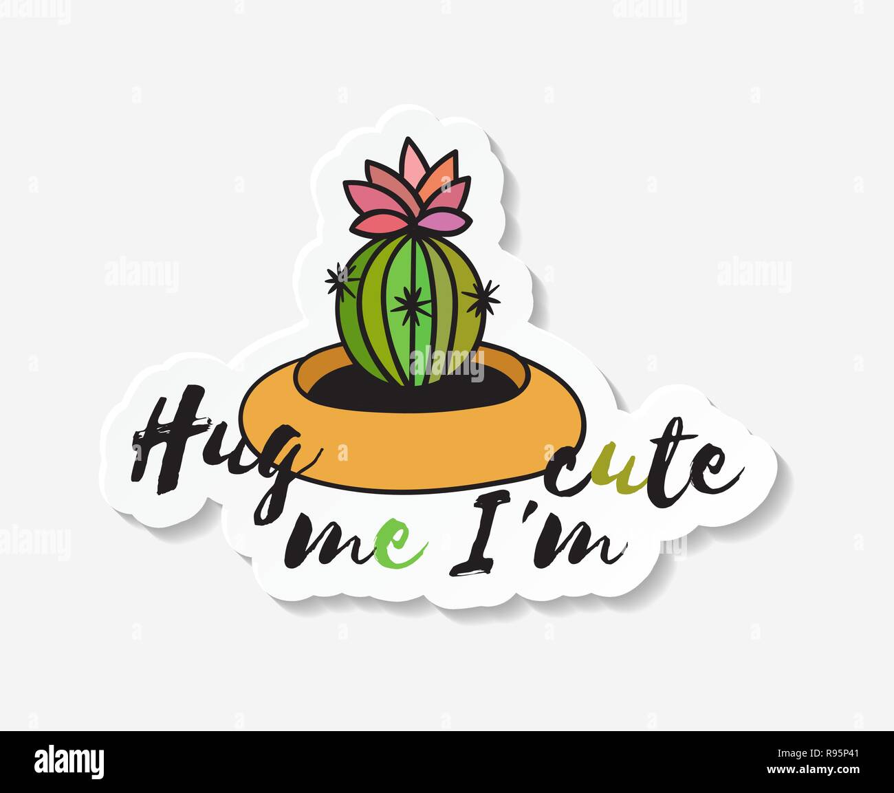 Sticker with colored funny cute cactus Stock Vector Image & Art - Alamy
