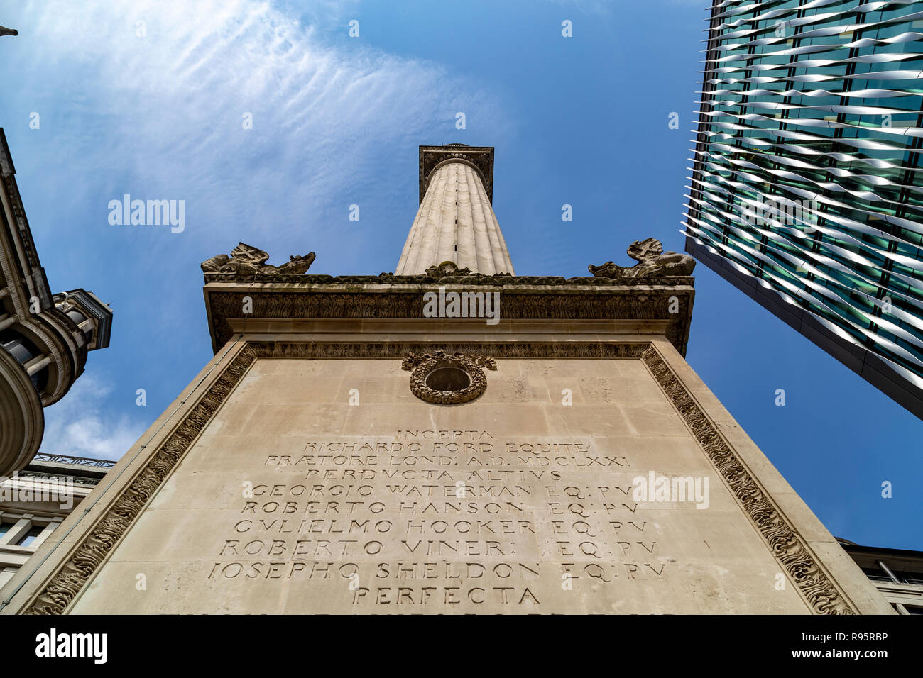 London, England, UK. Monument (to the Great Fire of London) at the ...