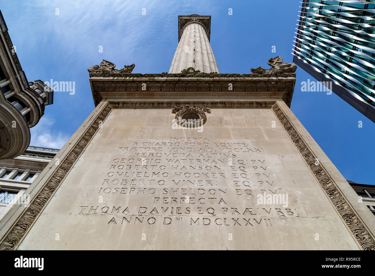 London, England, UK. Monument (to the Great Fire of London) at the ...