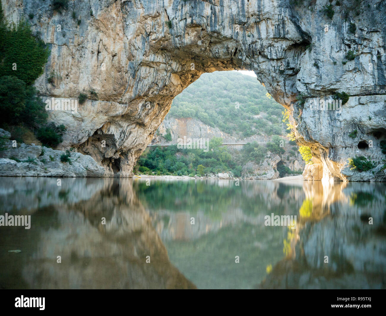 Natural Bridge Pont d'Arc over the river Ardeche in Southern France ...