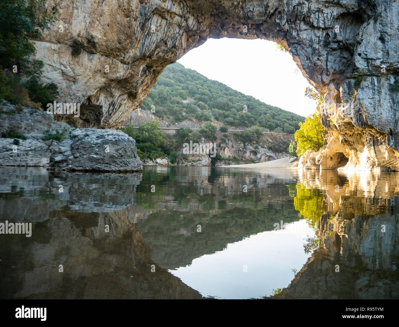 Natural Bridge Pont d'Arc over the river Ardeche in Southern France ...