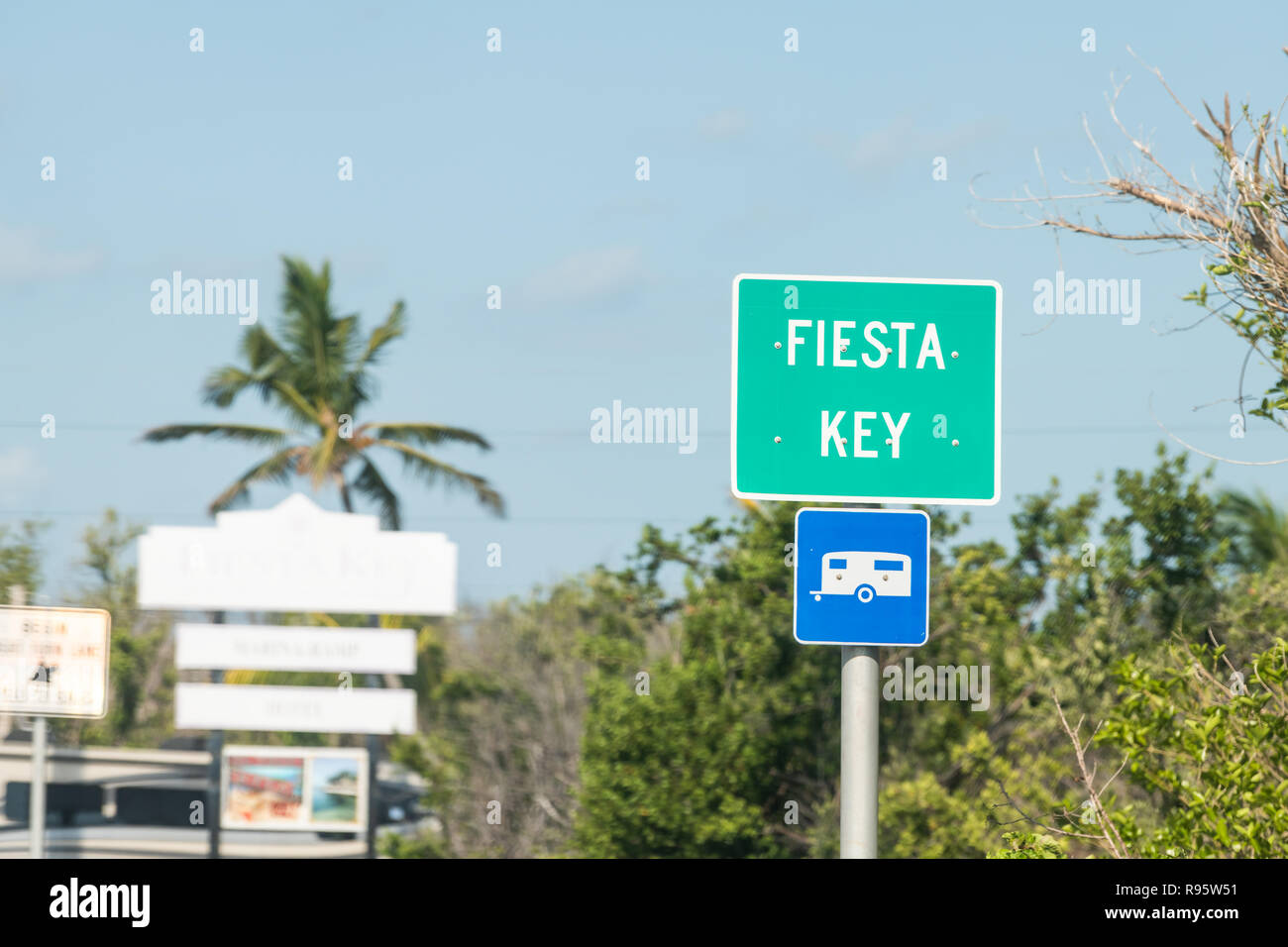 Fiesta Key, USA - May 1, 2018: Sign for Florida keys with overseas ...