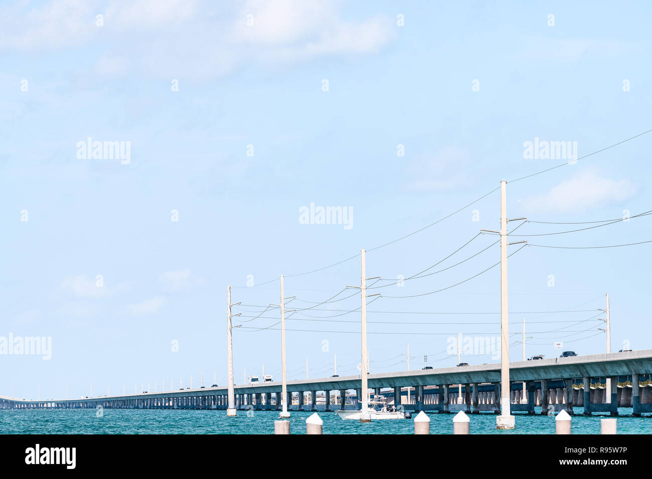 Seven Mile Bridge landscape of Florida Keys water atlantic ocean, cars ...
