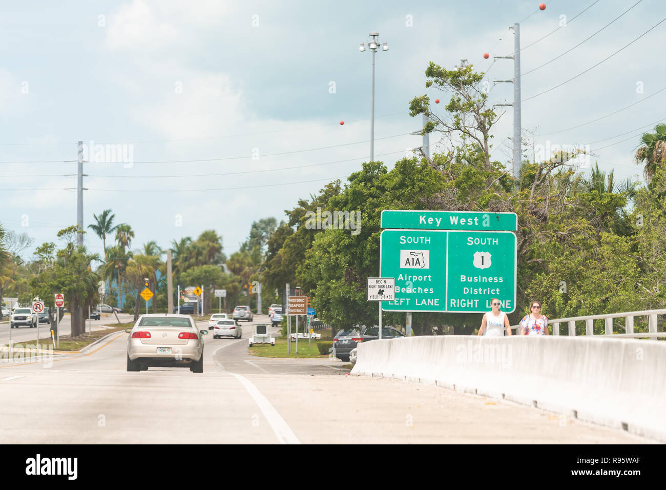 Key West, USA - May 1, 2018: Overseas highway road, US1, entrance ...