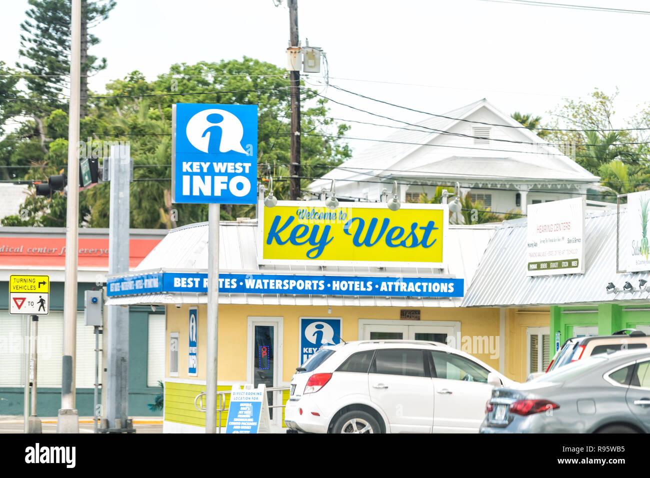 Key West, USA - May 1, 2018: Welcome to sign, billboard, information ...