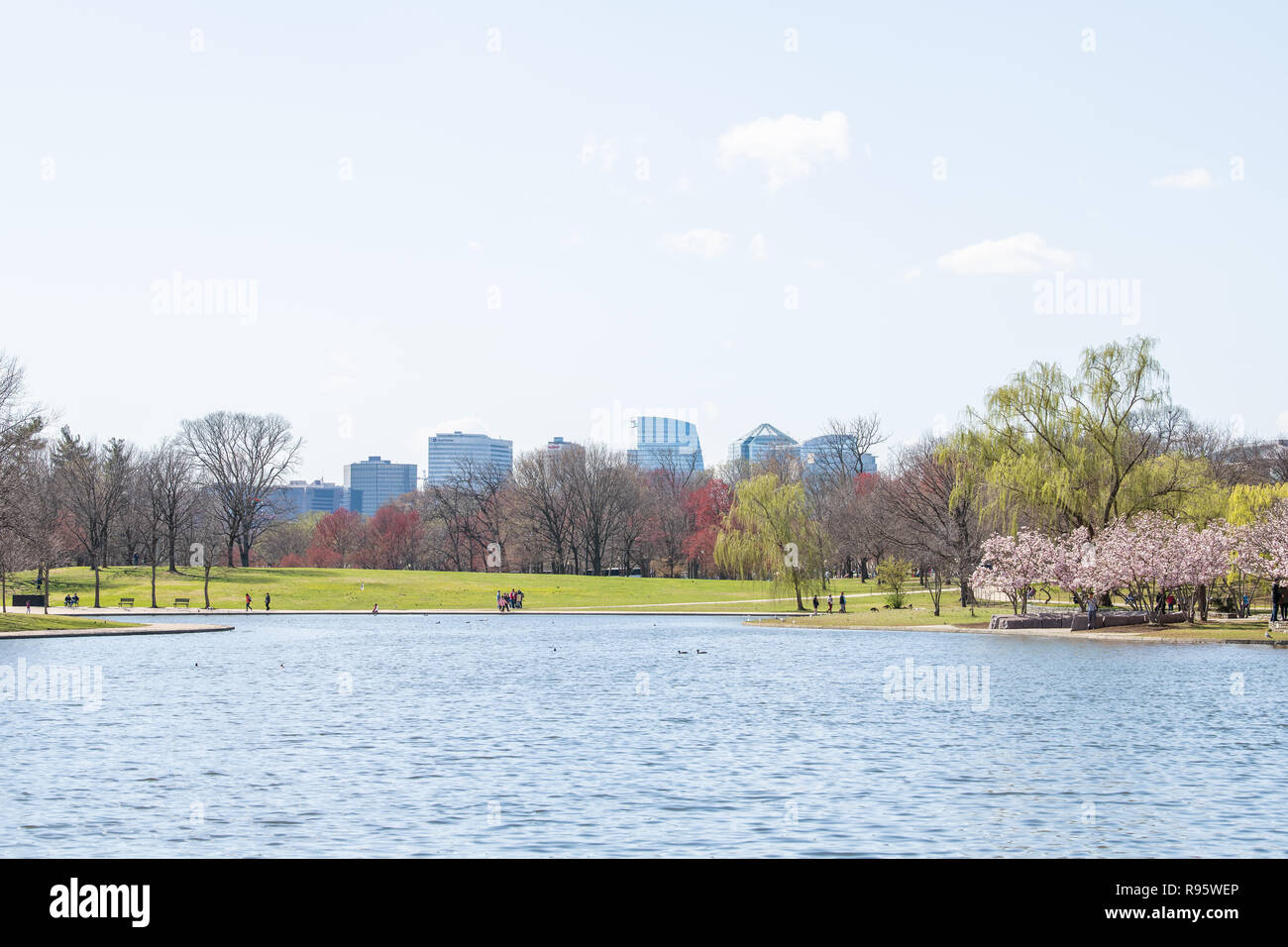Washington DC, USA - April 5, 2018: People, walking on national mall ...