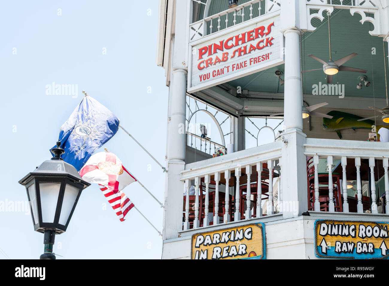 Key West, USA - May 1, 2018: Entrance exterior of Pincher's Crab Shack ...