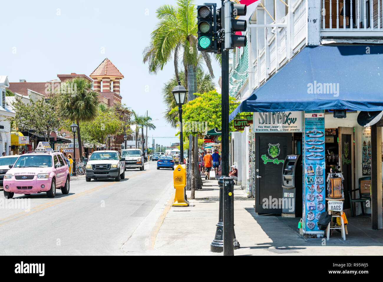 Key West, USA - May 1, 2018: Duval Street road, sidewalk in Florida ...