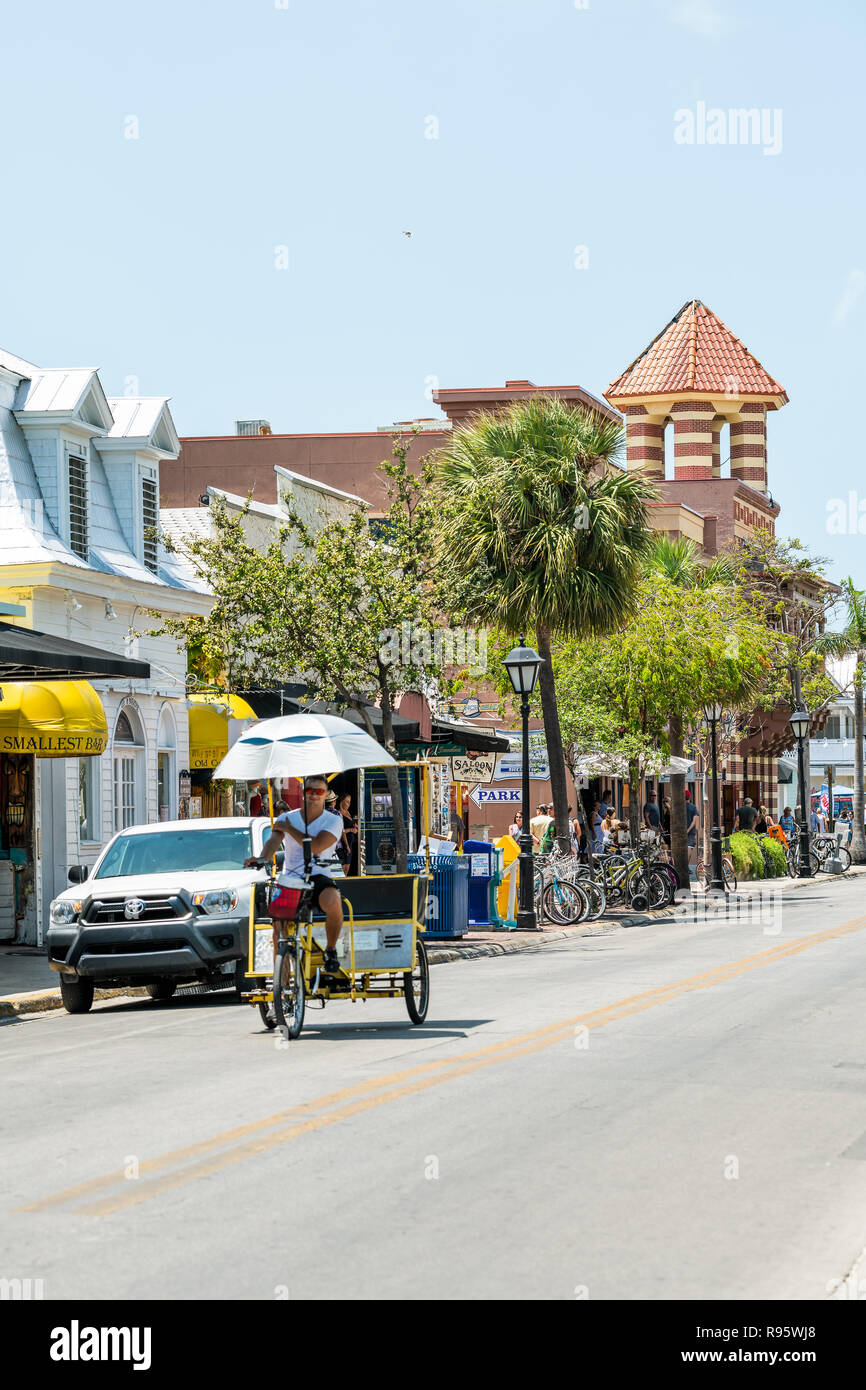 Key West, USA - May 1, 2018: Duval Street road, sidewalk in Florida ...