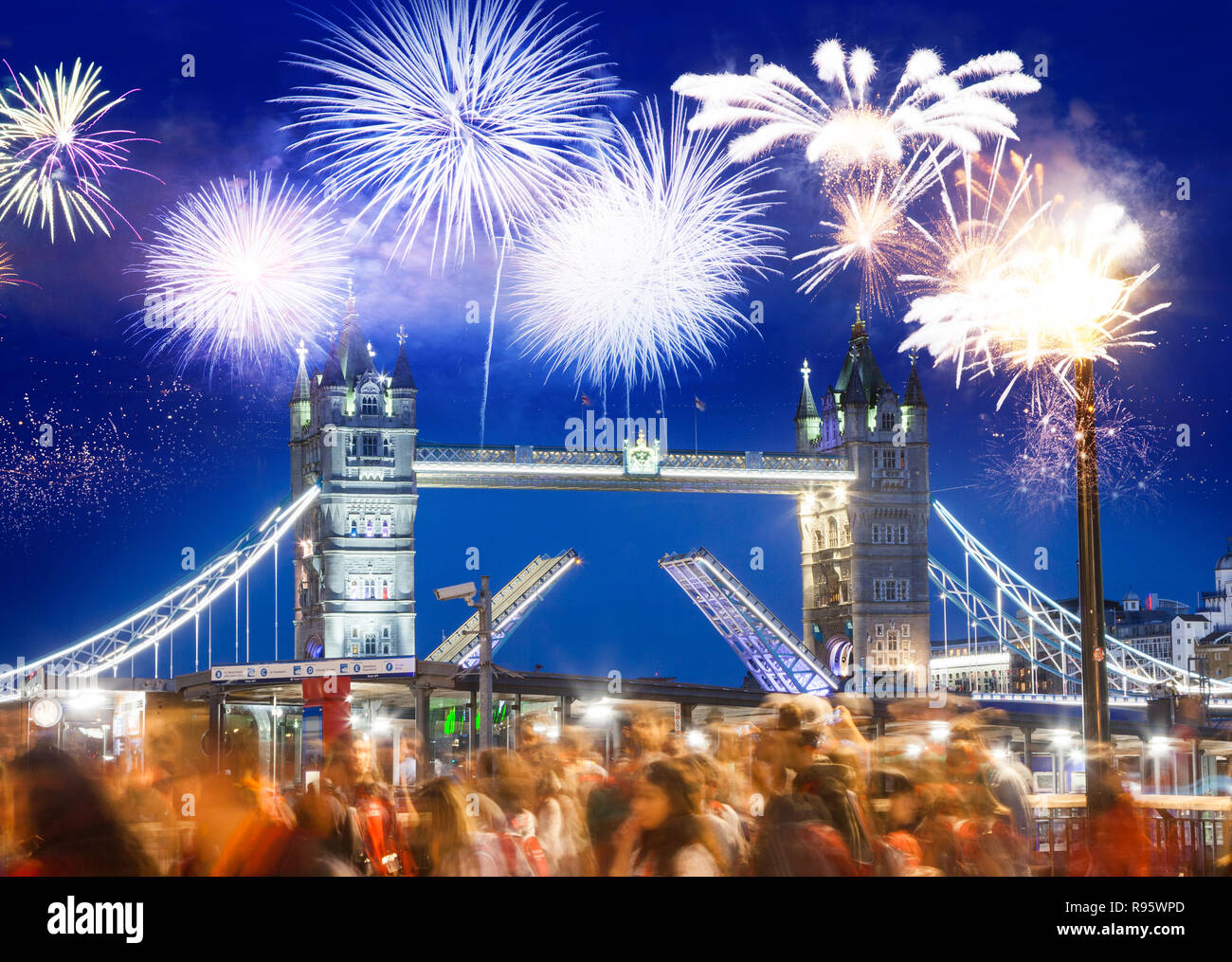 celebratory fireworks over Tower Bridge - New Year destination. London ...