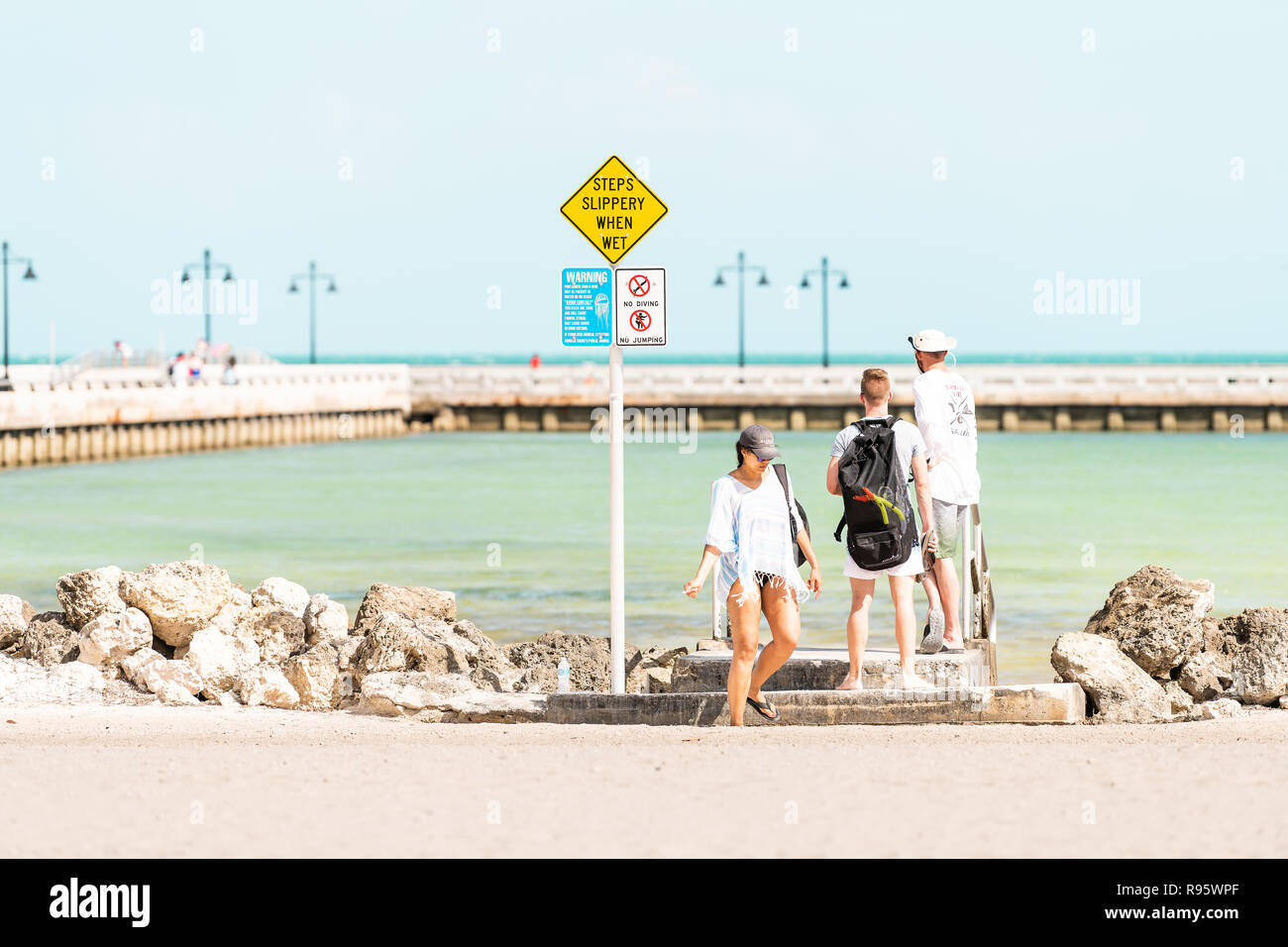 Key West, USA - May 1, 2018: Young people by jetty, Higgs pier in ...
