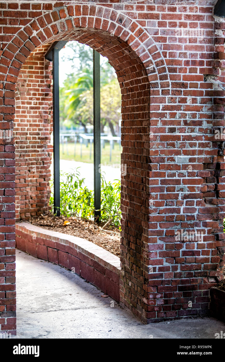 Brick sidewalk corridor path entrance, arch, archway to Martello ...