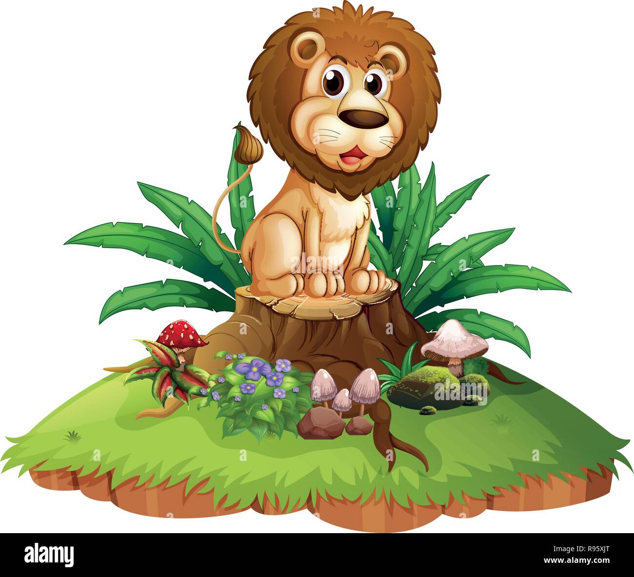 Lion on tree stump isolated illustration Stock Vector Image & Art - Alamy