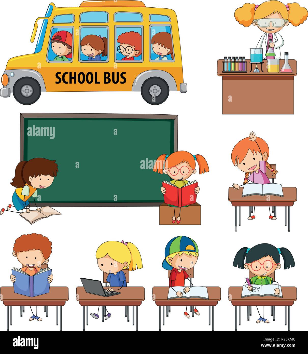 Set of doodle kids learning illustration Stock Vector Image & Art - Alamy