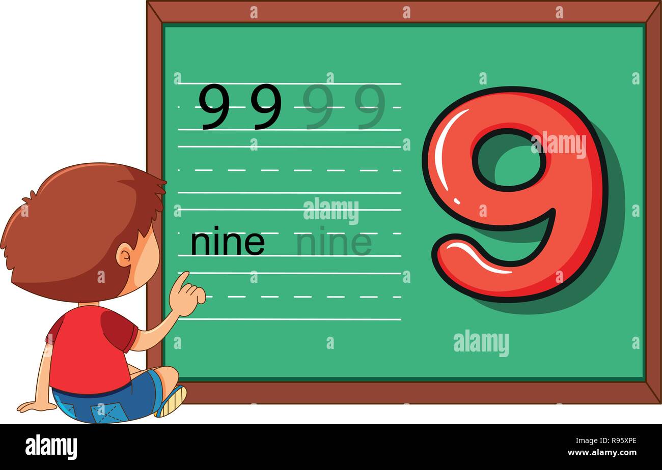 Boy on number nine worksheet illustration Stock Vector Image & Art - Alamy