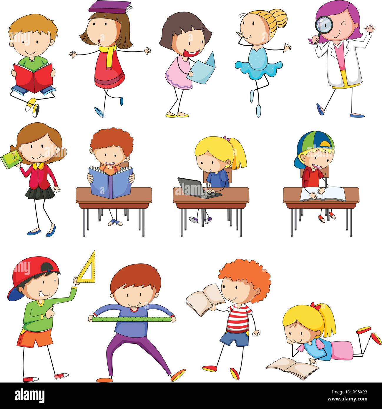 Doodle kids character learning set illustration Stock Vector Image ...