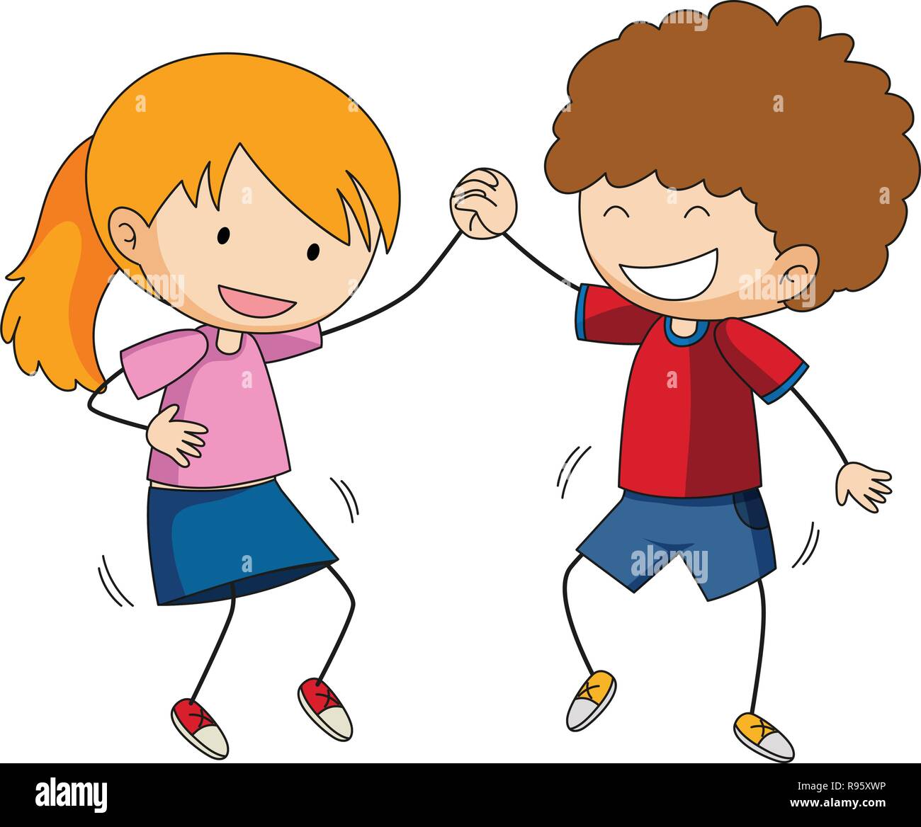 Happy doodle boy and girl illustration Stock Vector Image & Art - Alamy