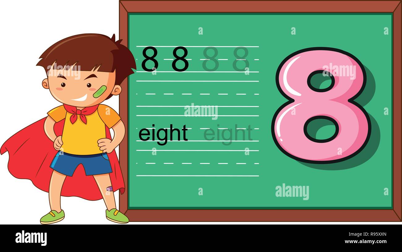 Boy on number eight worksheet illustration Stock Vector Image & Art - Alamy