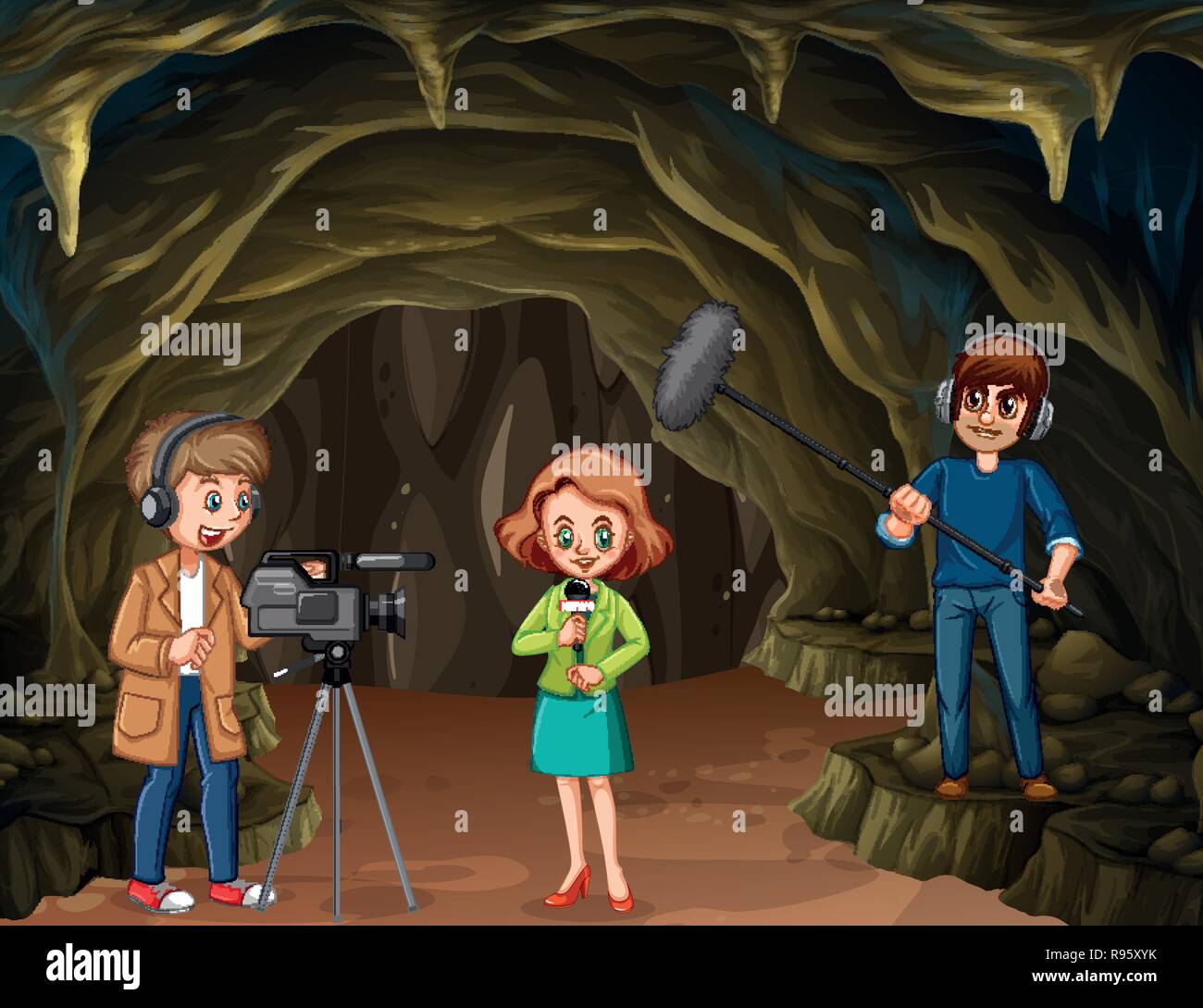 Journalist report from cave illustration Stock Vector Image & Art - Alamy