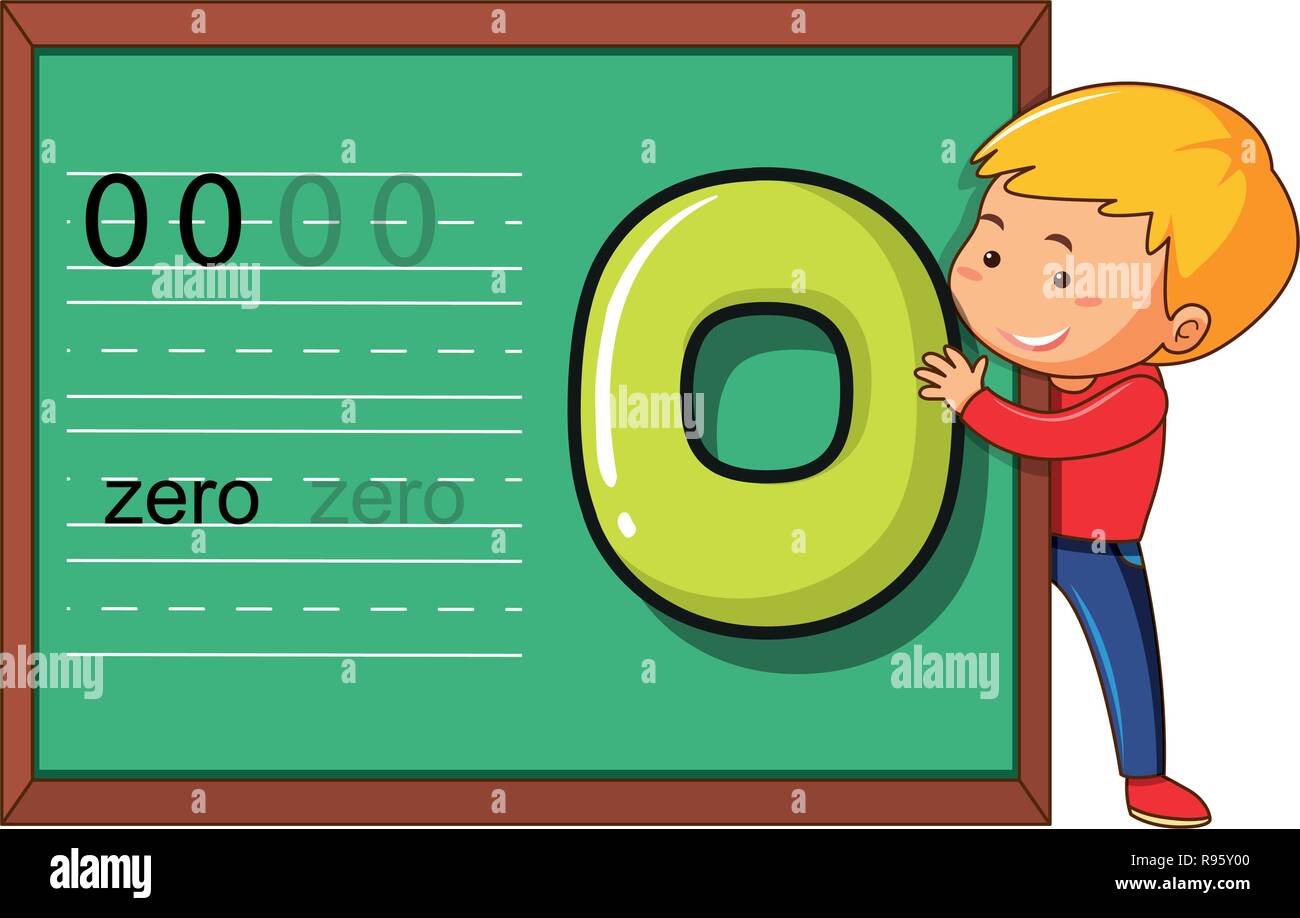 Boy with number zero on blackboard template illustration Stock Vector ...