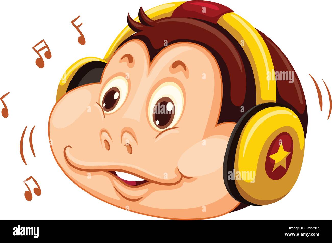 Monkey head listen to music illustration Stock Vector Image & Art - Alamy