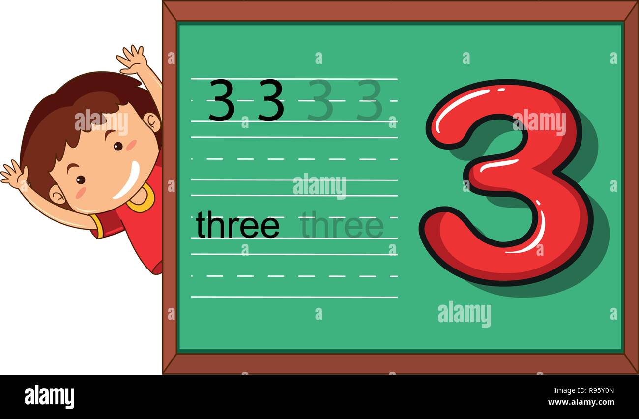 Boy on number three worksheet illustration Stock Vector Image & Art - Alamy