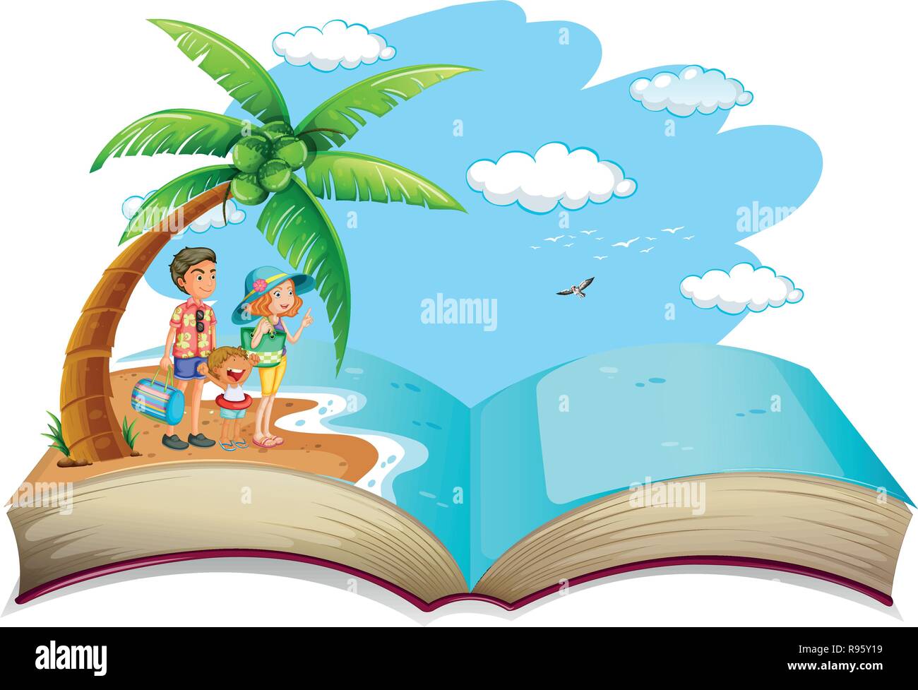 OPen book family summer vacation illustration Stock Vector Image & Art ...