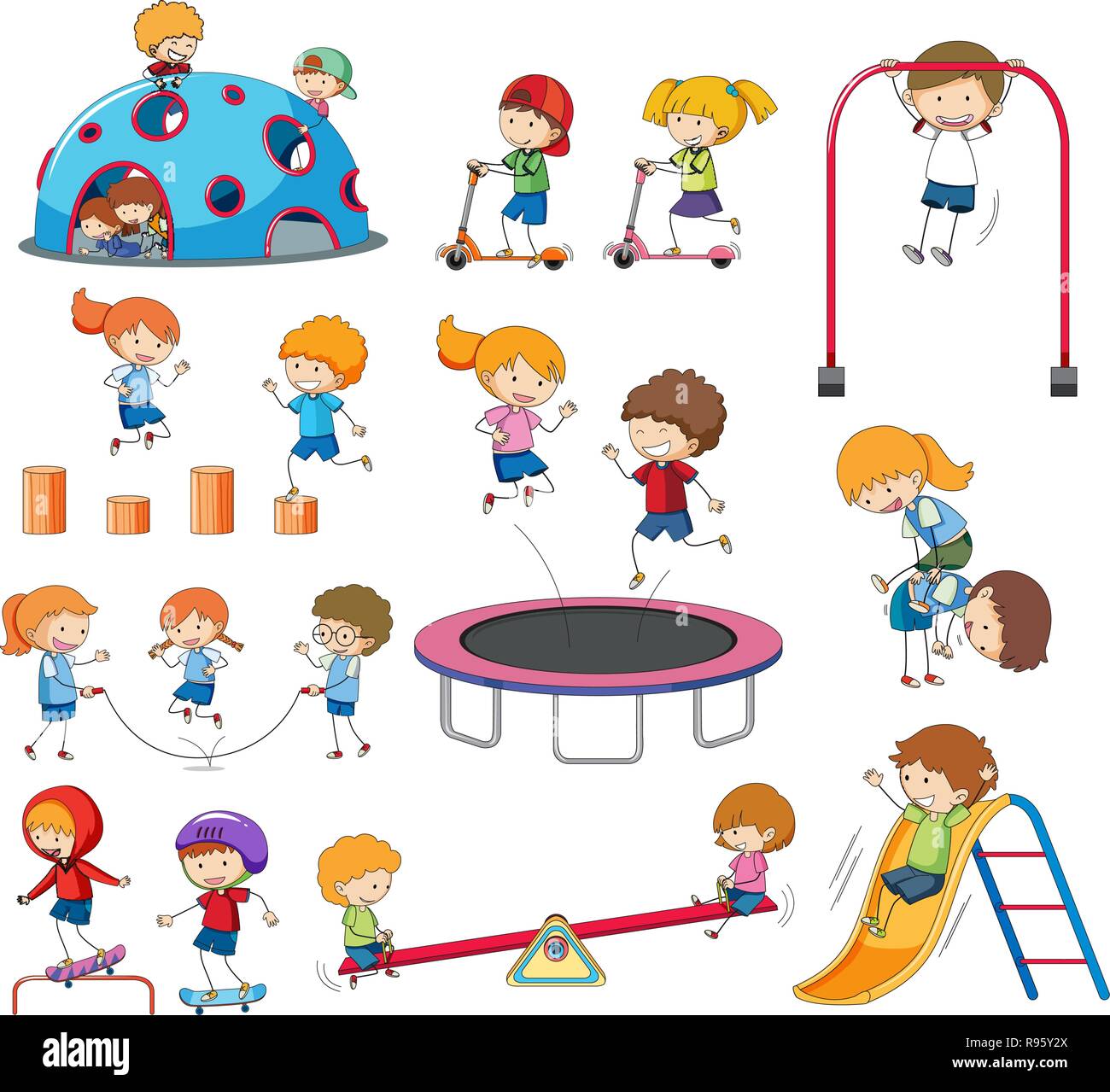 Set of doodle kids playing illustration Stock Vector Image & Art - Alamy