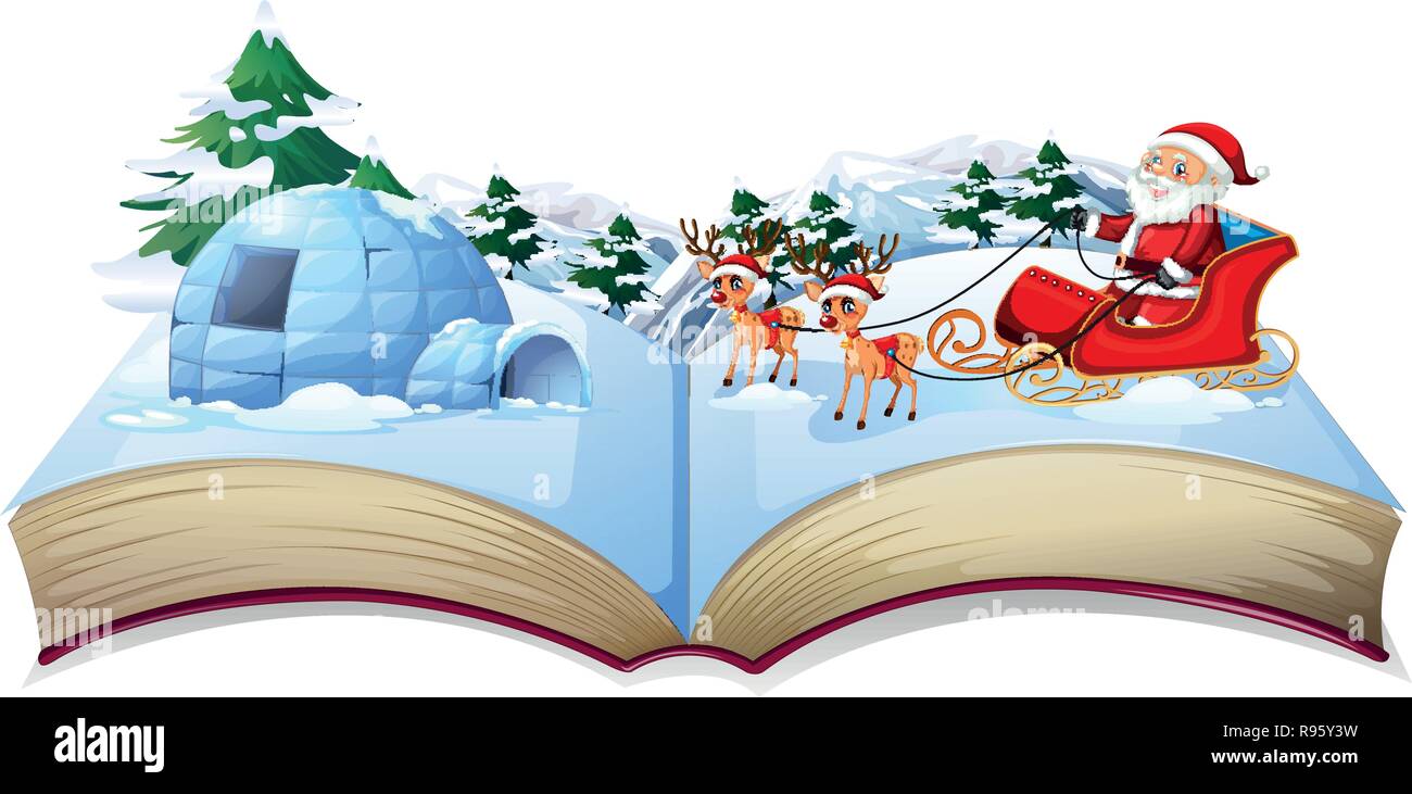 Christmas magical book open with Santa illustration Stock Vector Image ...