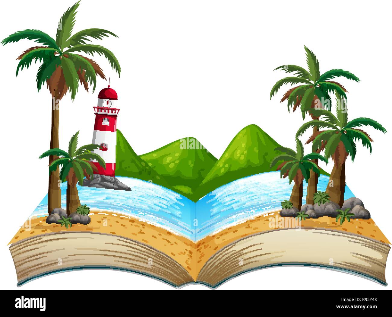 Open book summer beach theme illustration Stock Vector Image & Art - Alamy