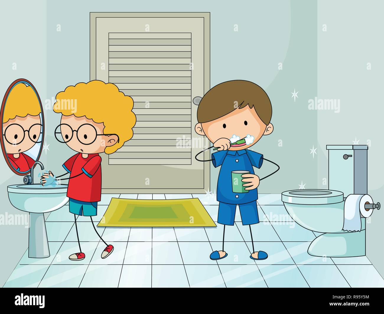 Boy In Bathroom Sink Stock Vector Images - Alamy