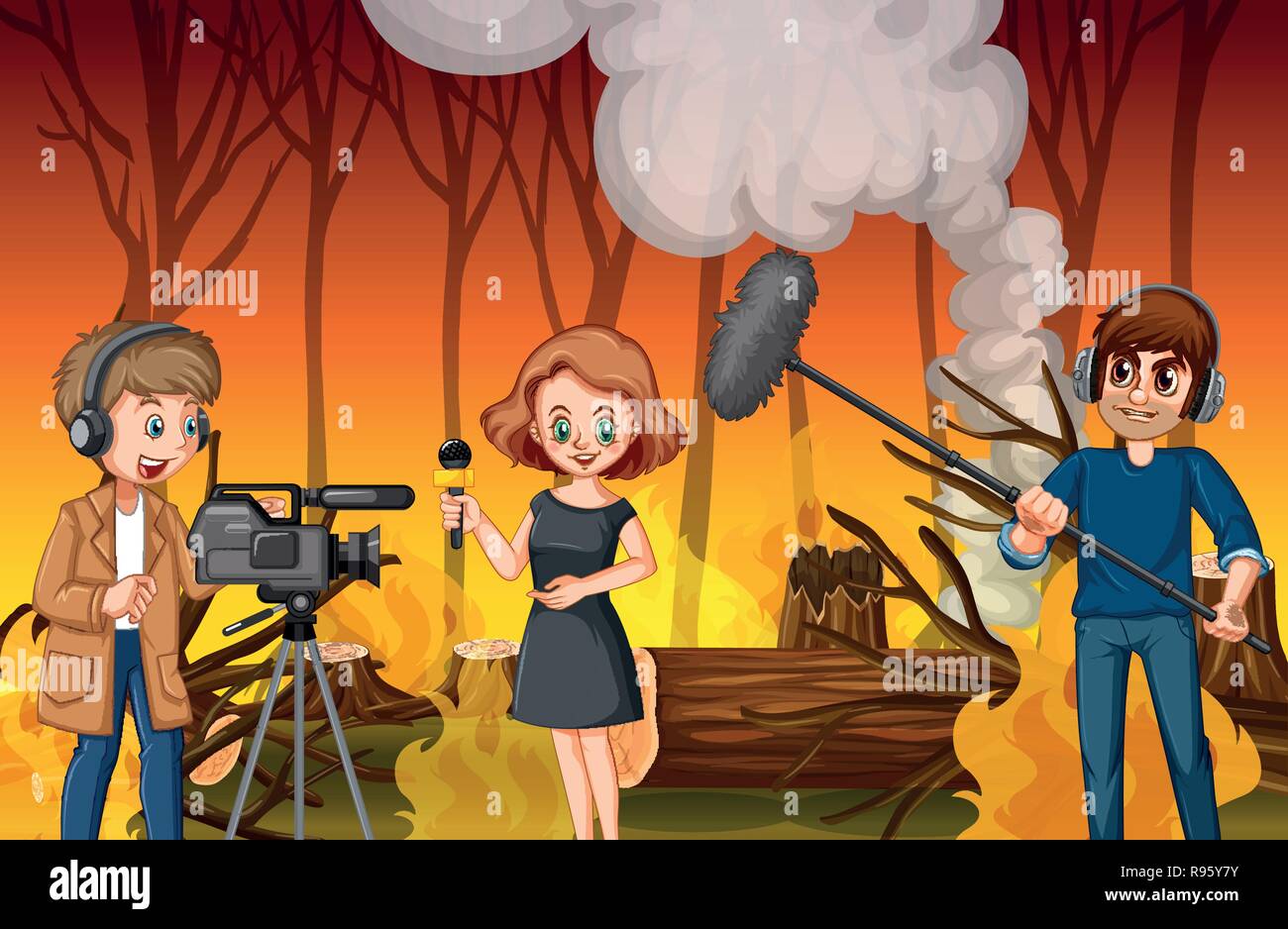 Journalist report news wildfire illustration Stock Vector Image & Art ...