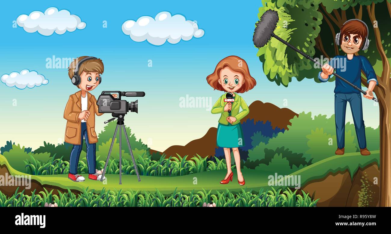 Journalist working in nature illustration Stock Vector Image & Art - Alamy