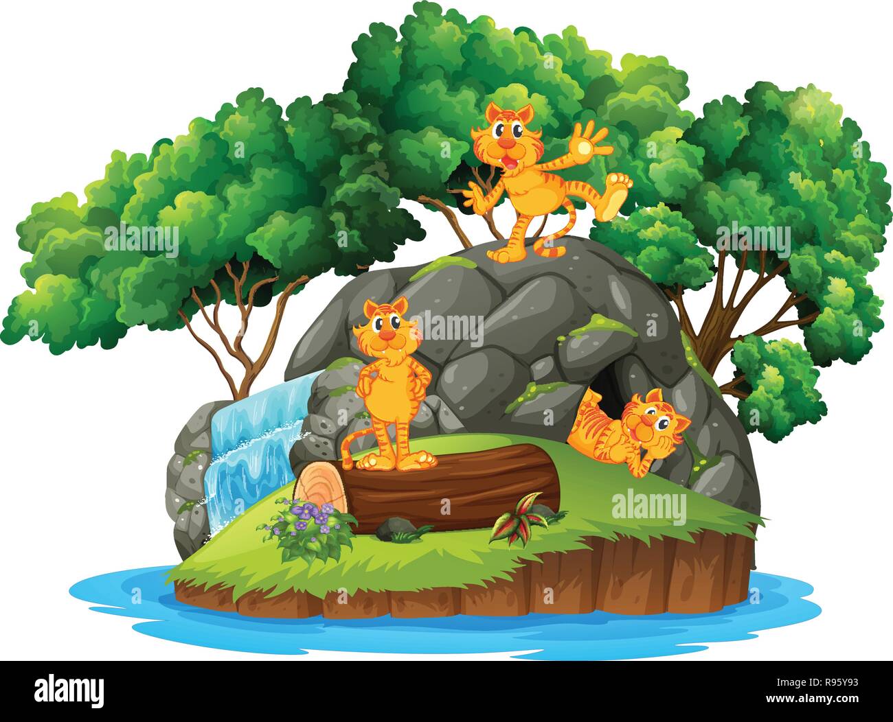 Tiger at the island cave illustration Stock Vector Image & Art - Alamy